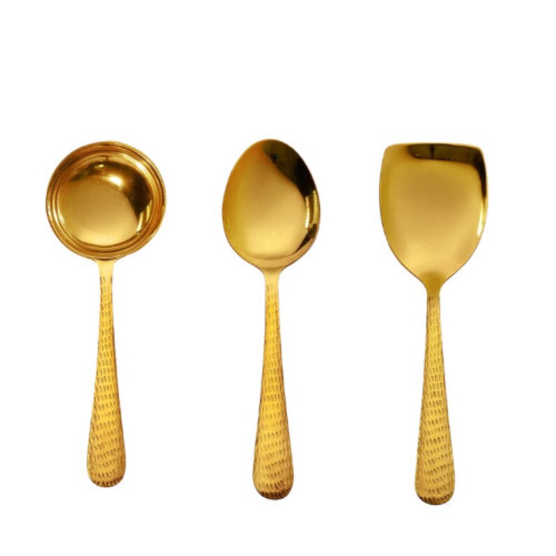 Steel Golden Serving Tools Set. 6 Piece Heavy Gauge Kitchen Utensil Set ...