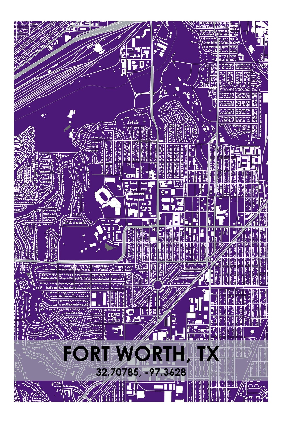 Fort Worth Texas Map in TCU Colors - Etsy