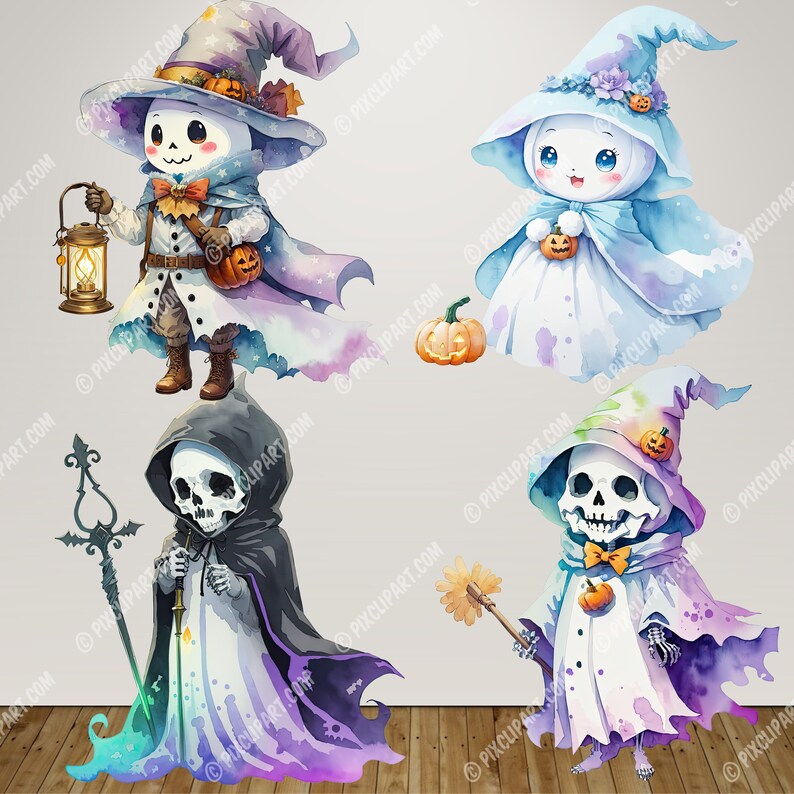 Halloween Cute Ghost Enchanting Watercolor Clipart Bundle 18 ...