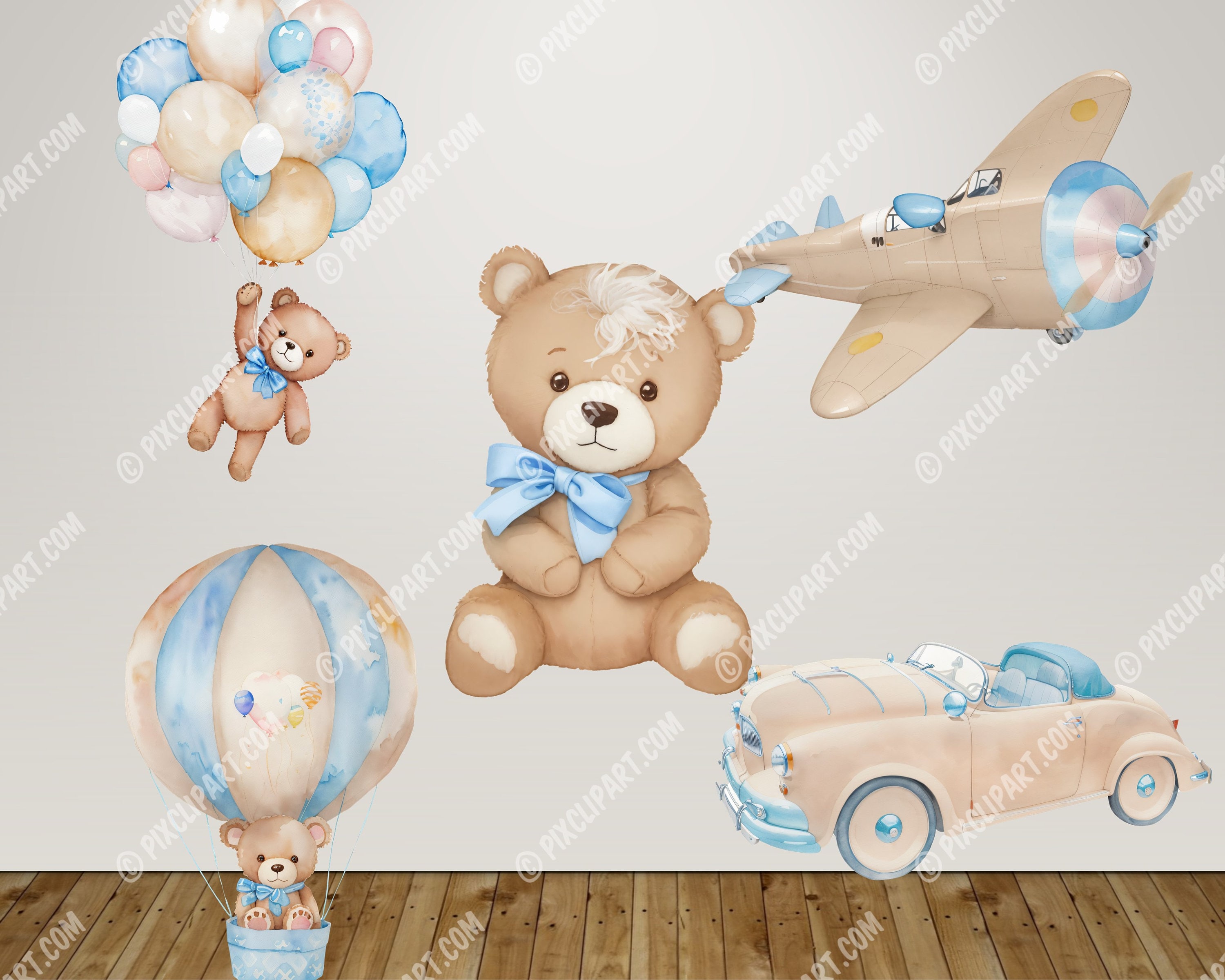 19 Vintage Blue Teddy Bear Clipart Set Watercolor Baby - Etsy