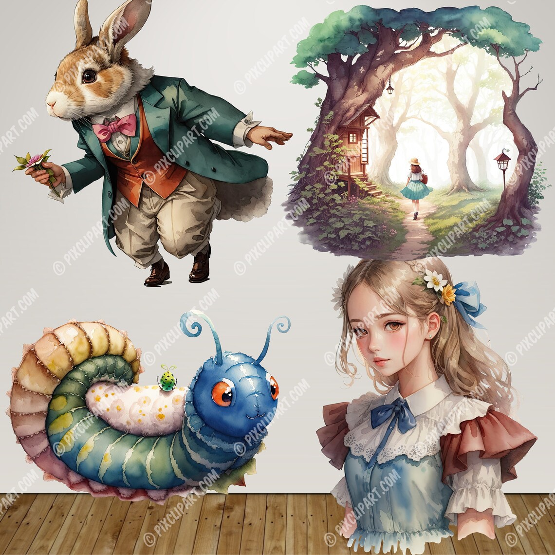 Watercolour Alice in Wonderland 32 Character Bundle Clipart, Alice in ...