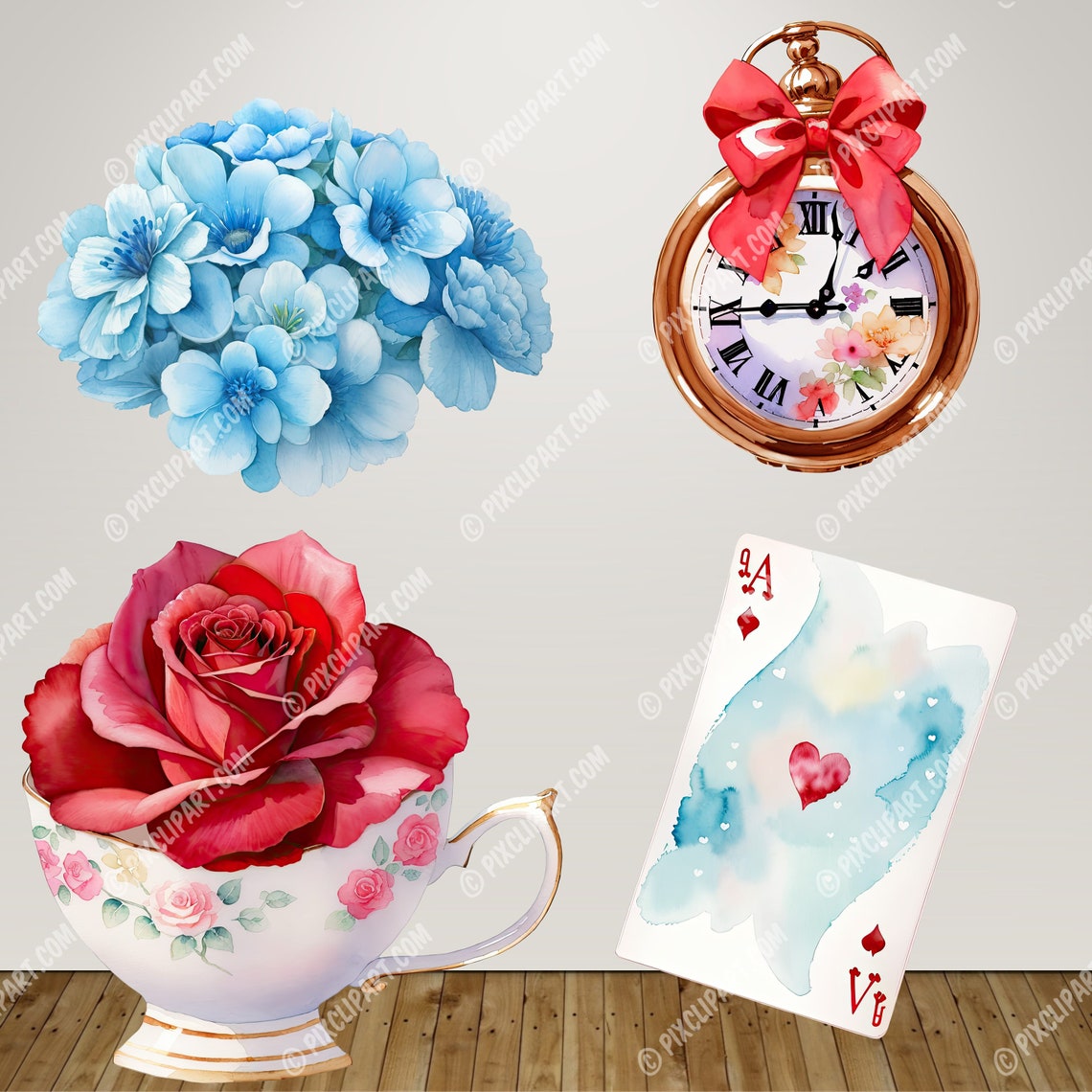 Watercolor Alice in Wonderland Elements 43 Mad Hatter Tea Party Clipart ...