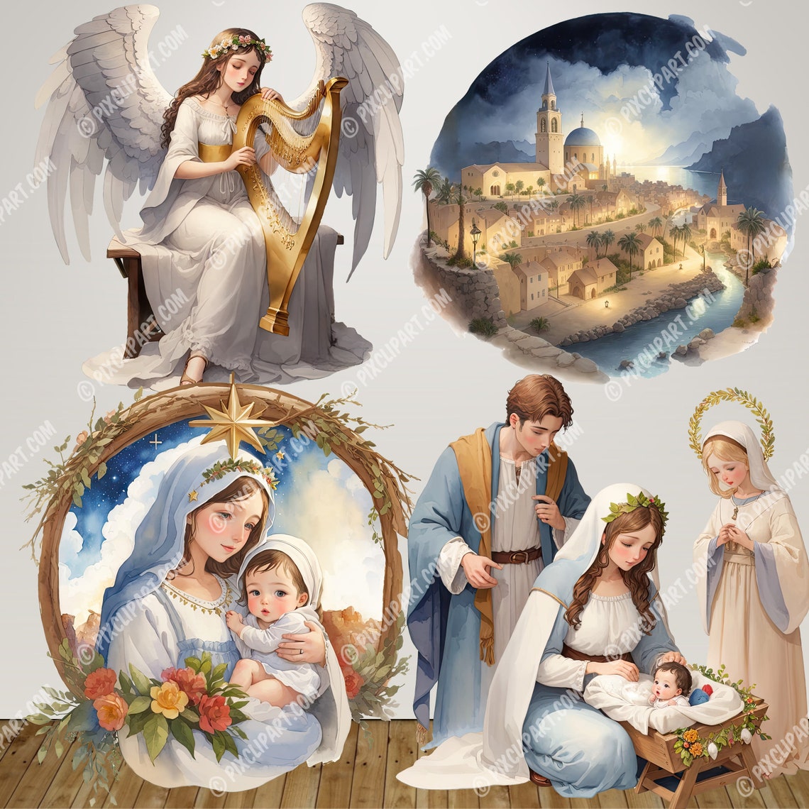 Watercolor Nativity Scene Clipart 24 PNG Christmas Nativity Set, Baby ...