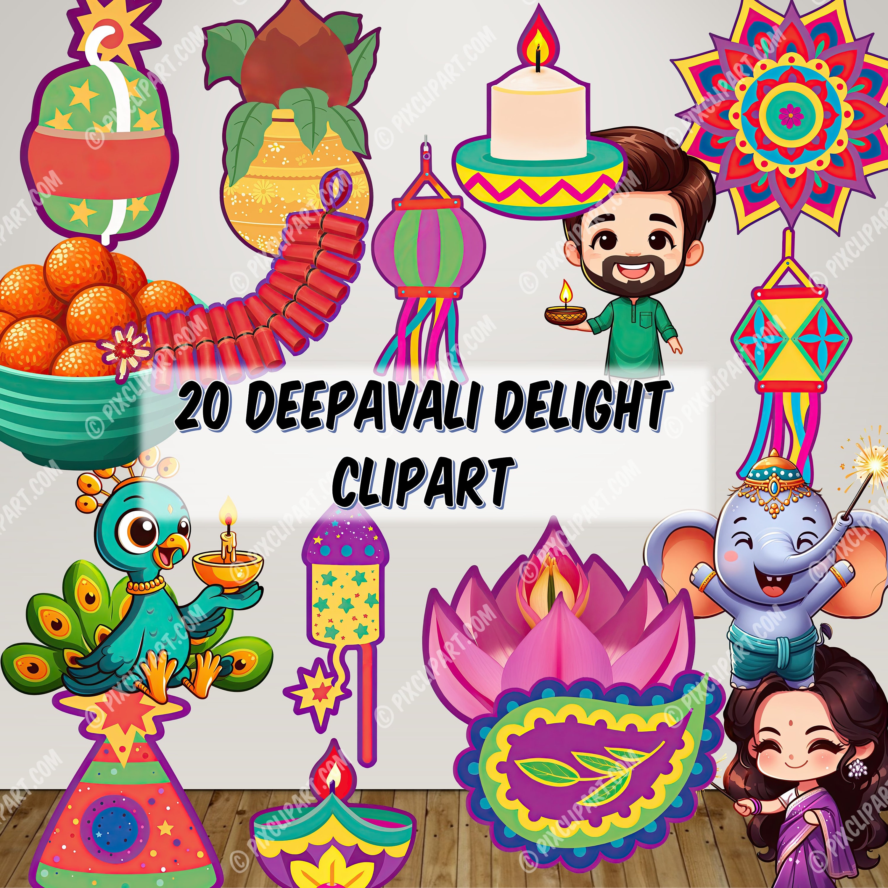 Happy Deepavali Delight - Kawaii Happy Diwali Clipart, Digital ...
