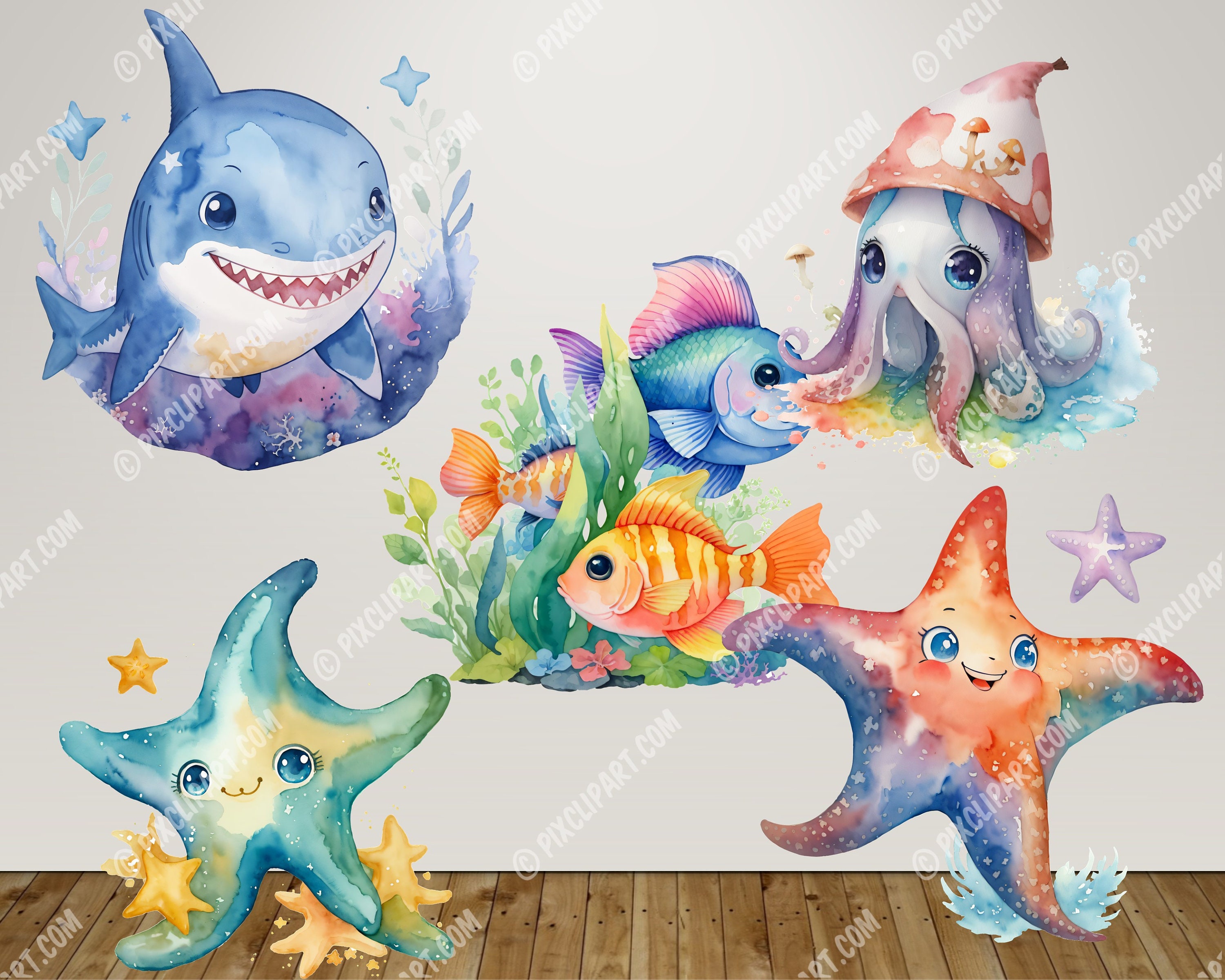 32 Watercolor Sea Creatures Clipart Kids Decor Bundle - Etsy