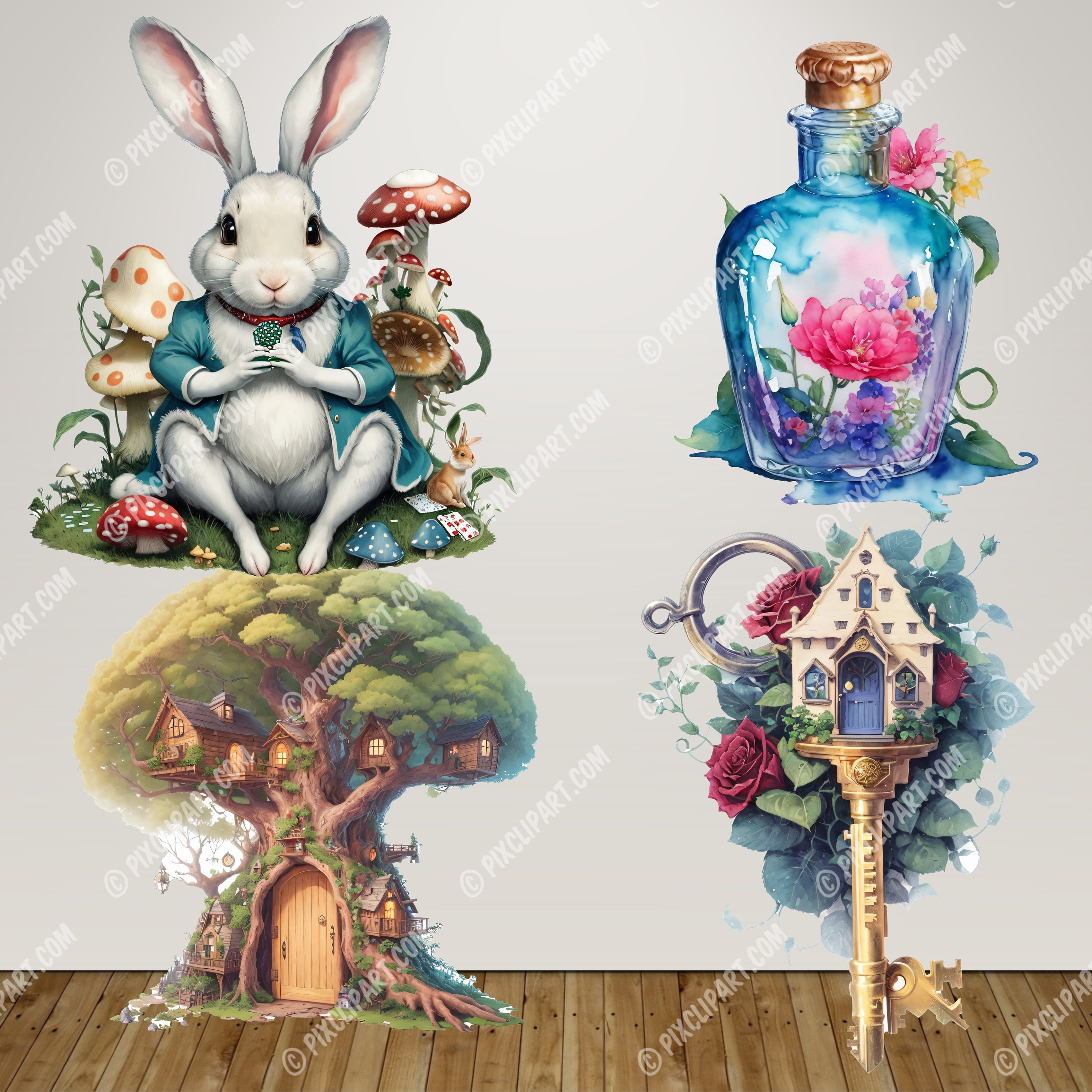 32 Enchanting Watercolor Alice in Wonderland Png Clipart: Fairytale Art ...