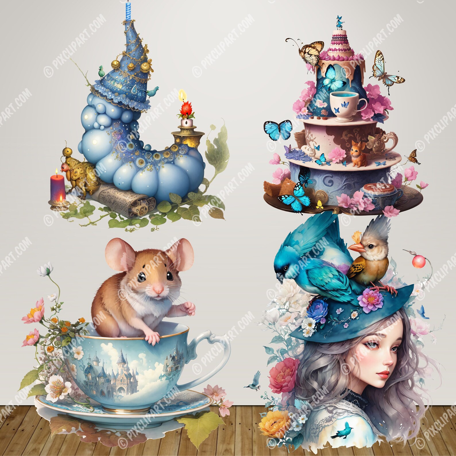 32 Enchanting Watercolor Alice in Wonderland Png Clipart: Fairytale Art ...