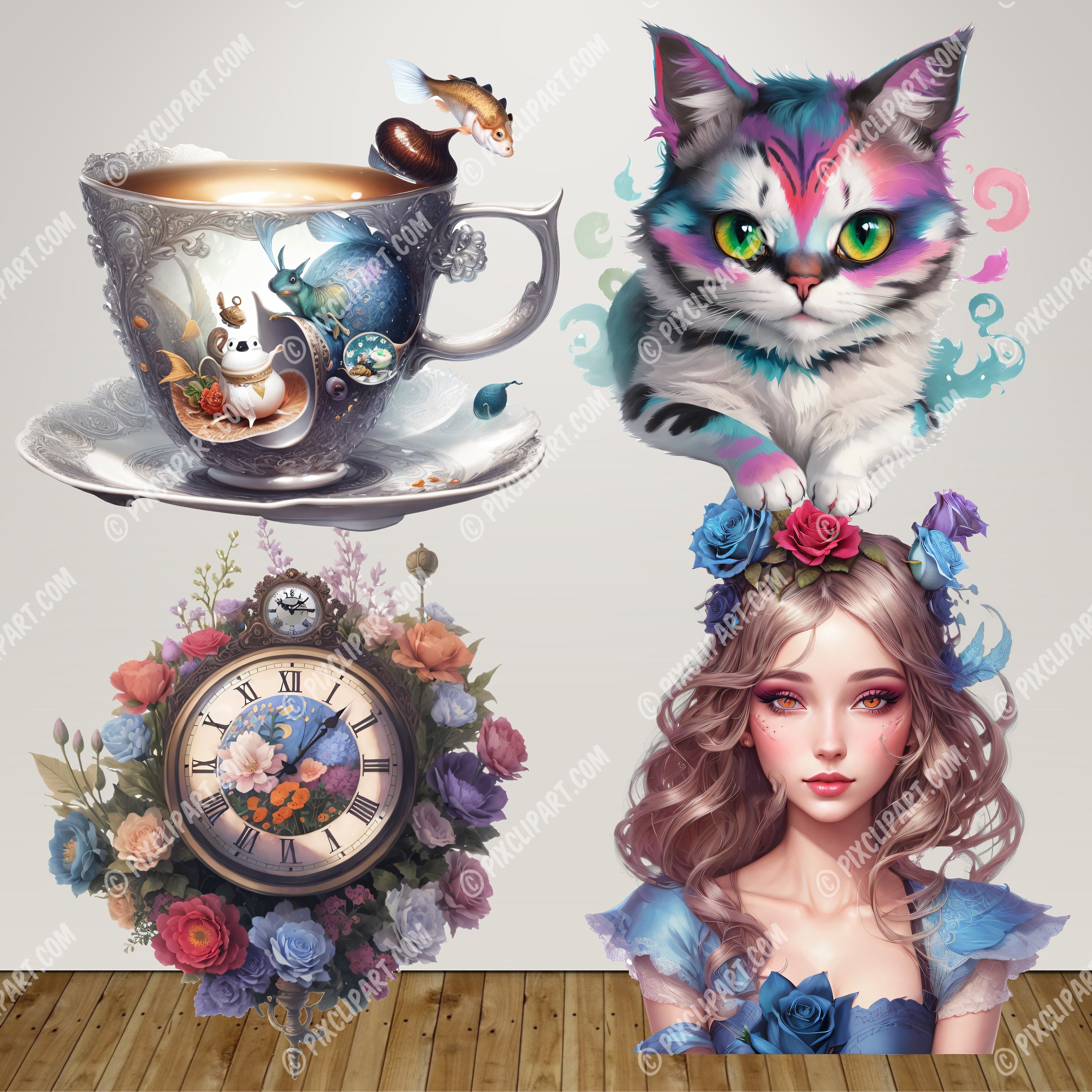 32 Enchanting Watercolor Alice in Wonderland Png Clipart: Fairytale Art ...