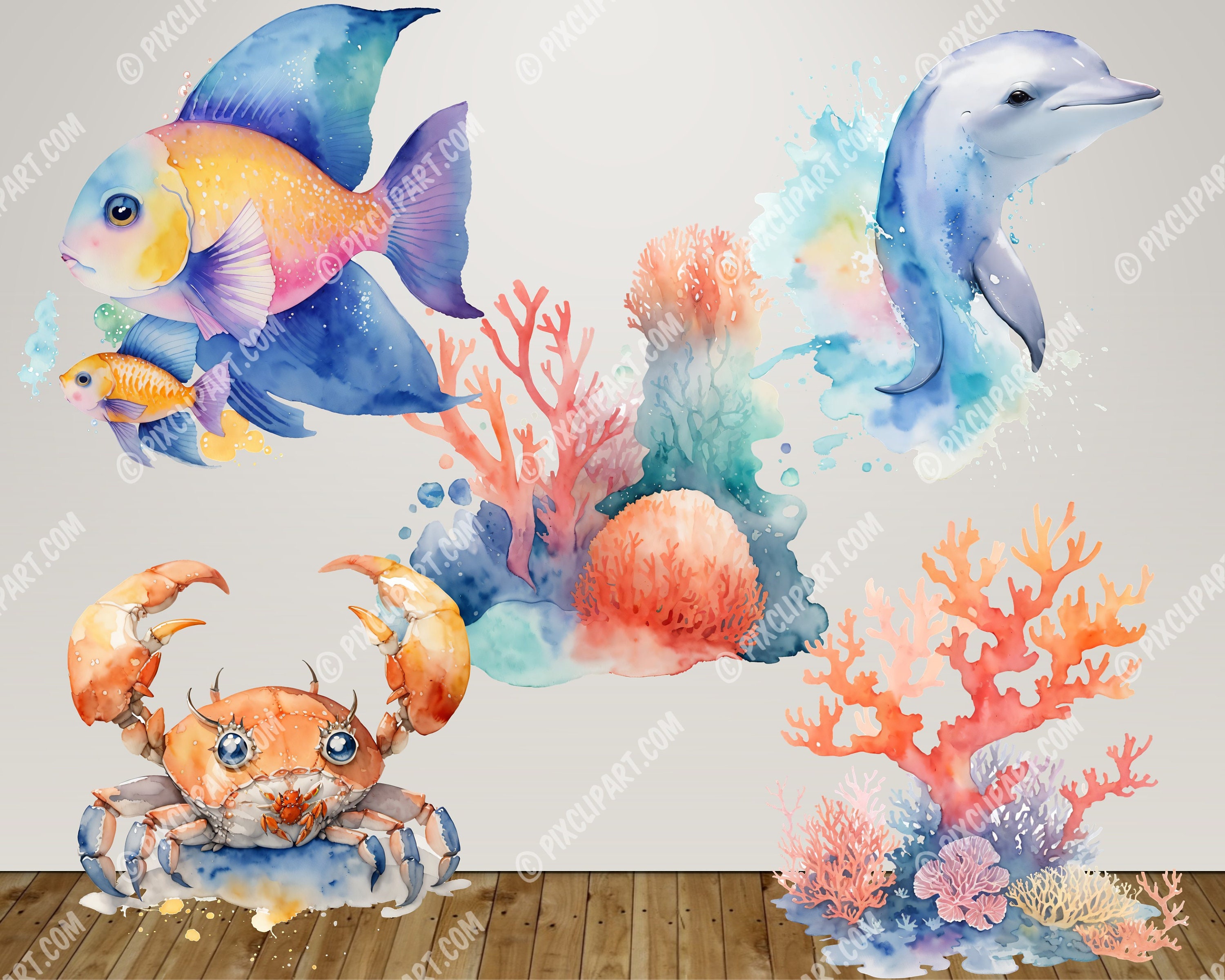 32 Watercolor Sea Creatures Clipart Kids Decor Bundle - Etsy