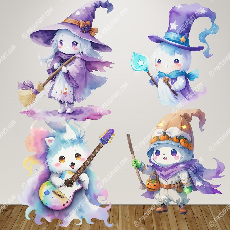 Halloween Cute Ghost Enchanting Watercolor Clipart Bundle 18 ...