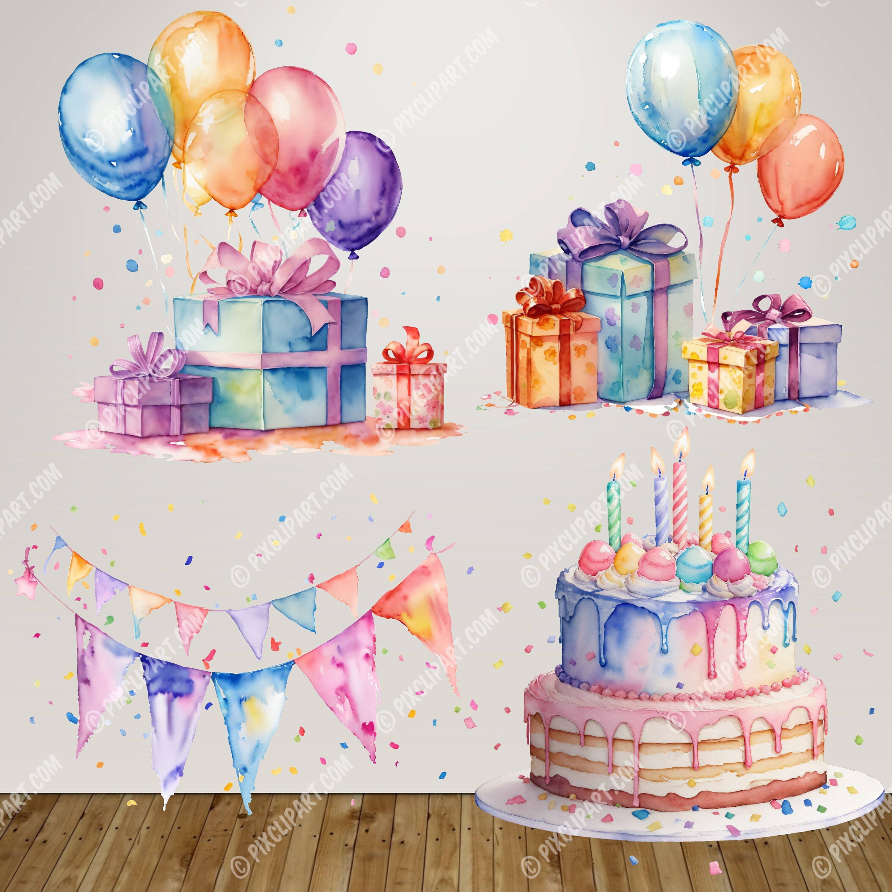 Watercolor Birthday Party Clipart Bundle 20 PNG Graphics - Etsy
