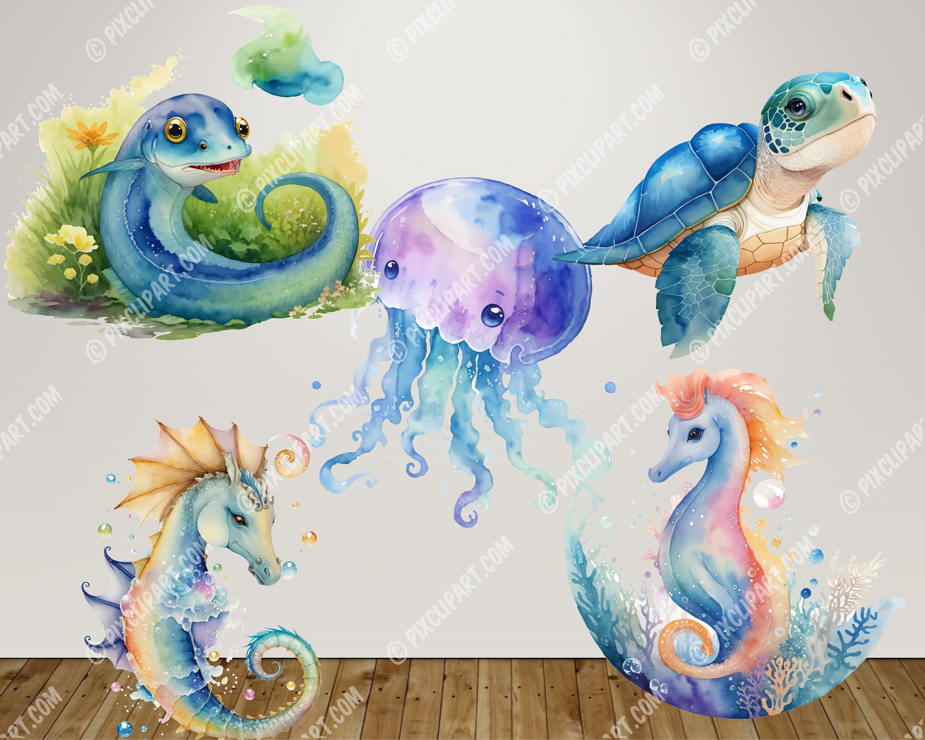 32 Watercolor Sea Creatures Clipart Kids Decor Bundle - Etsy
