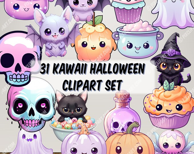 Kawaii Halloween Cute Pastel Candy Clip Art Bundle Happy Halloween ...