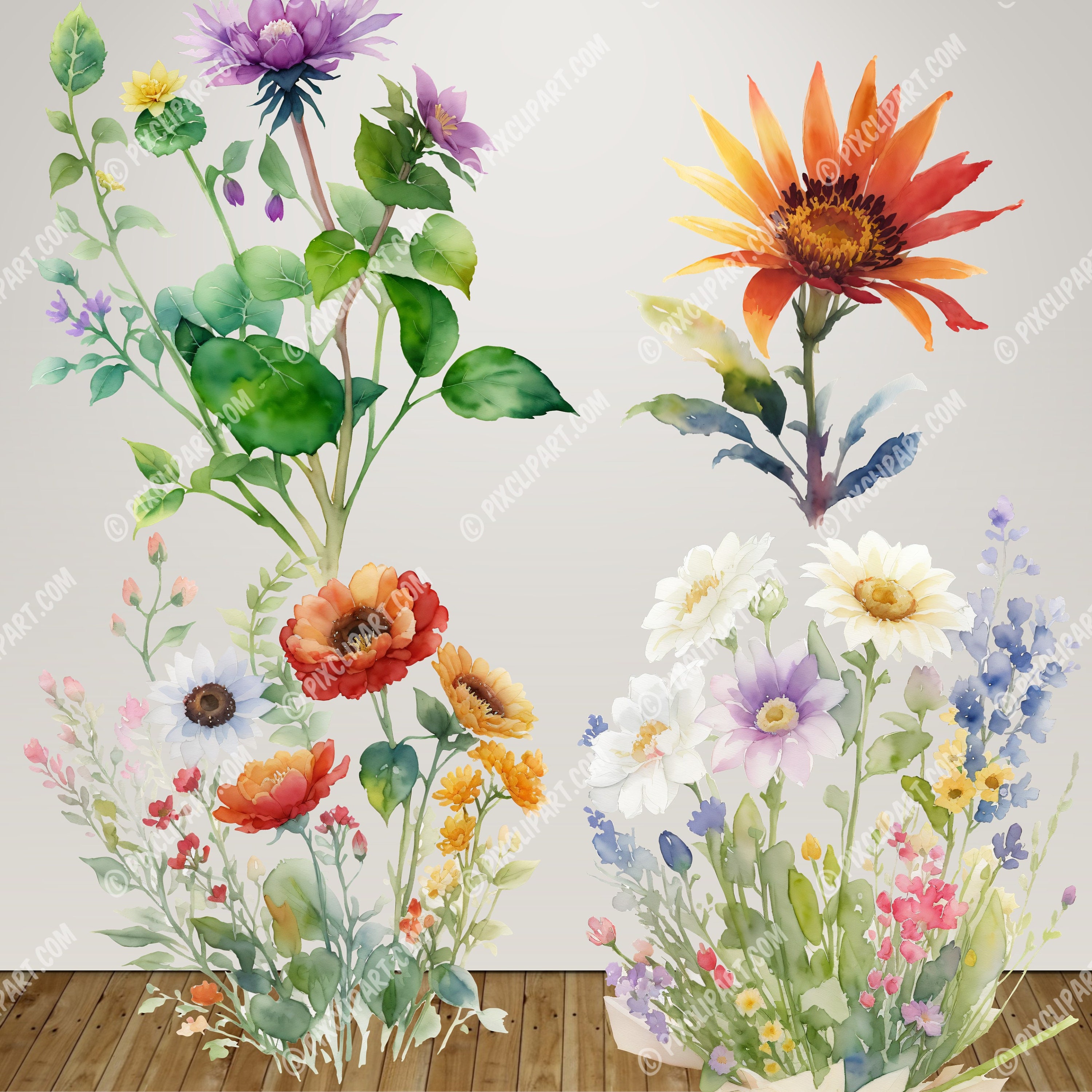 18 Watercolor Wild Flowers Clipart Spring Meadow Floral - Etsy