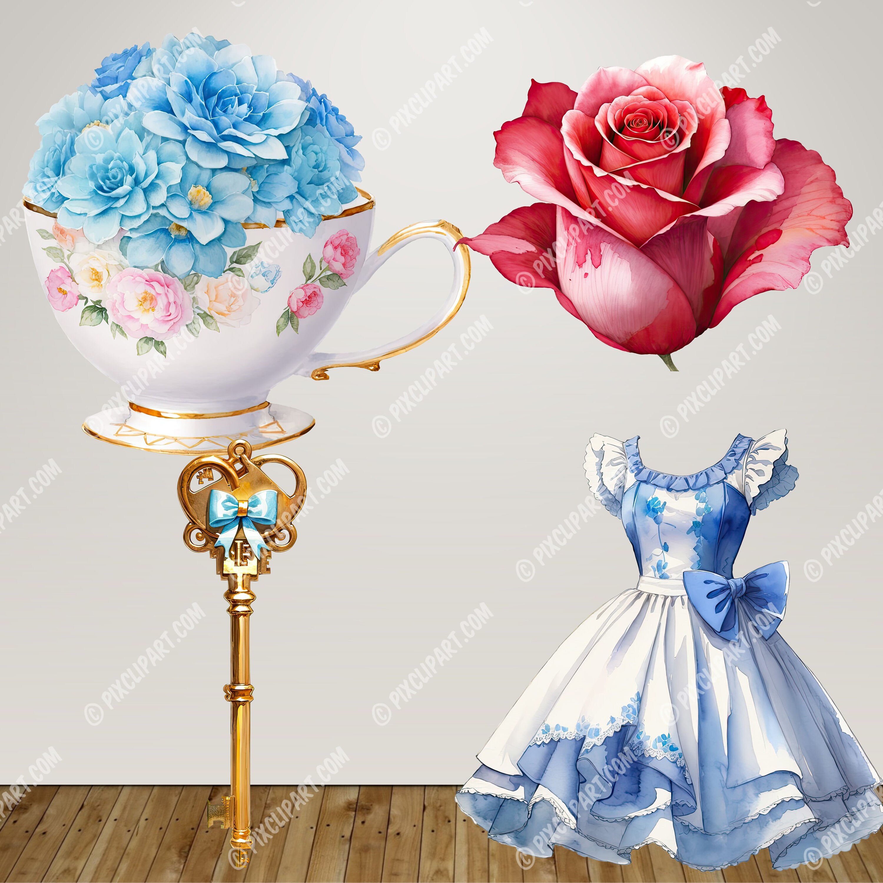 Watercolor Alice in Wonderland Elements 43 Mad Hatter Tea Party Clipart ...