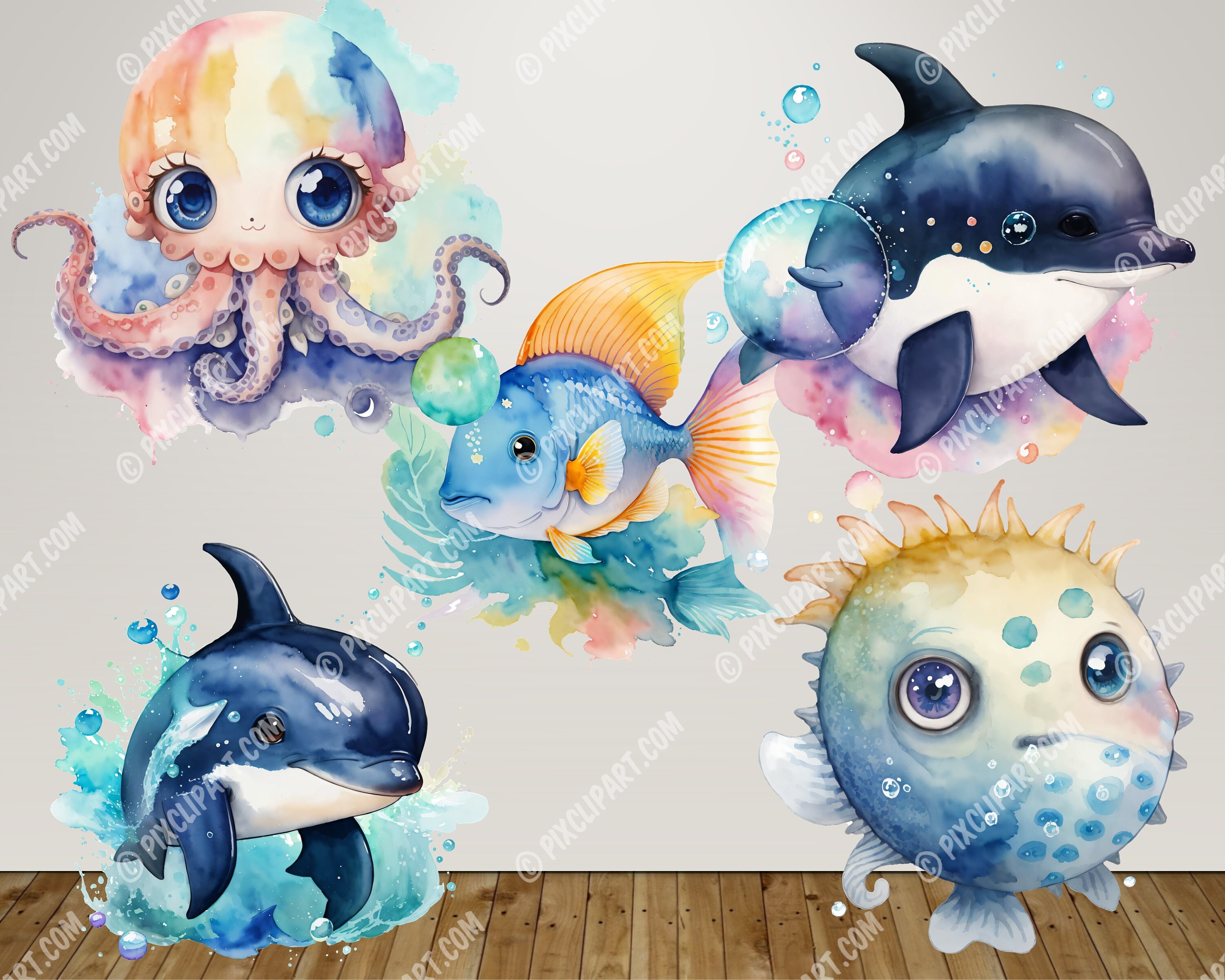 32 Watercolor Sea Creatures Clipart Kids Decor Bundle - Etsy