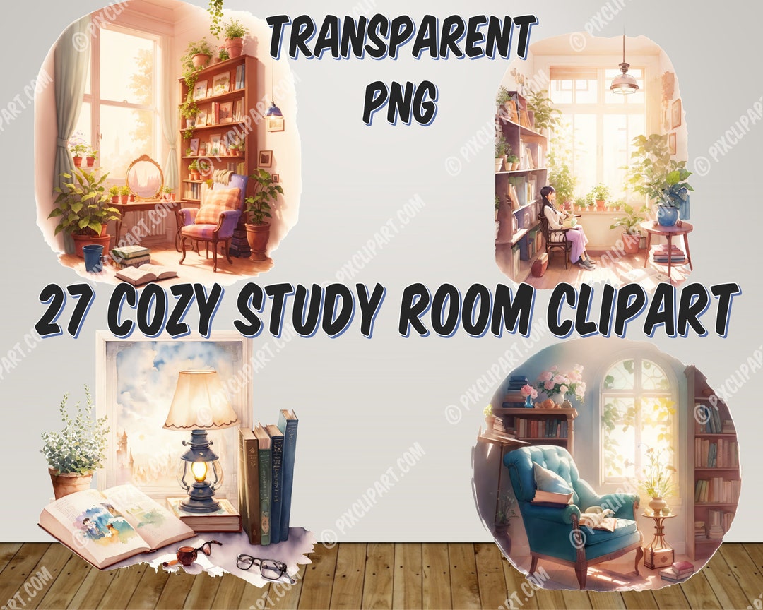 27 Cozy Study Room Clipart Bundle Book Clipart Bookshelf - Etsy