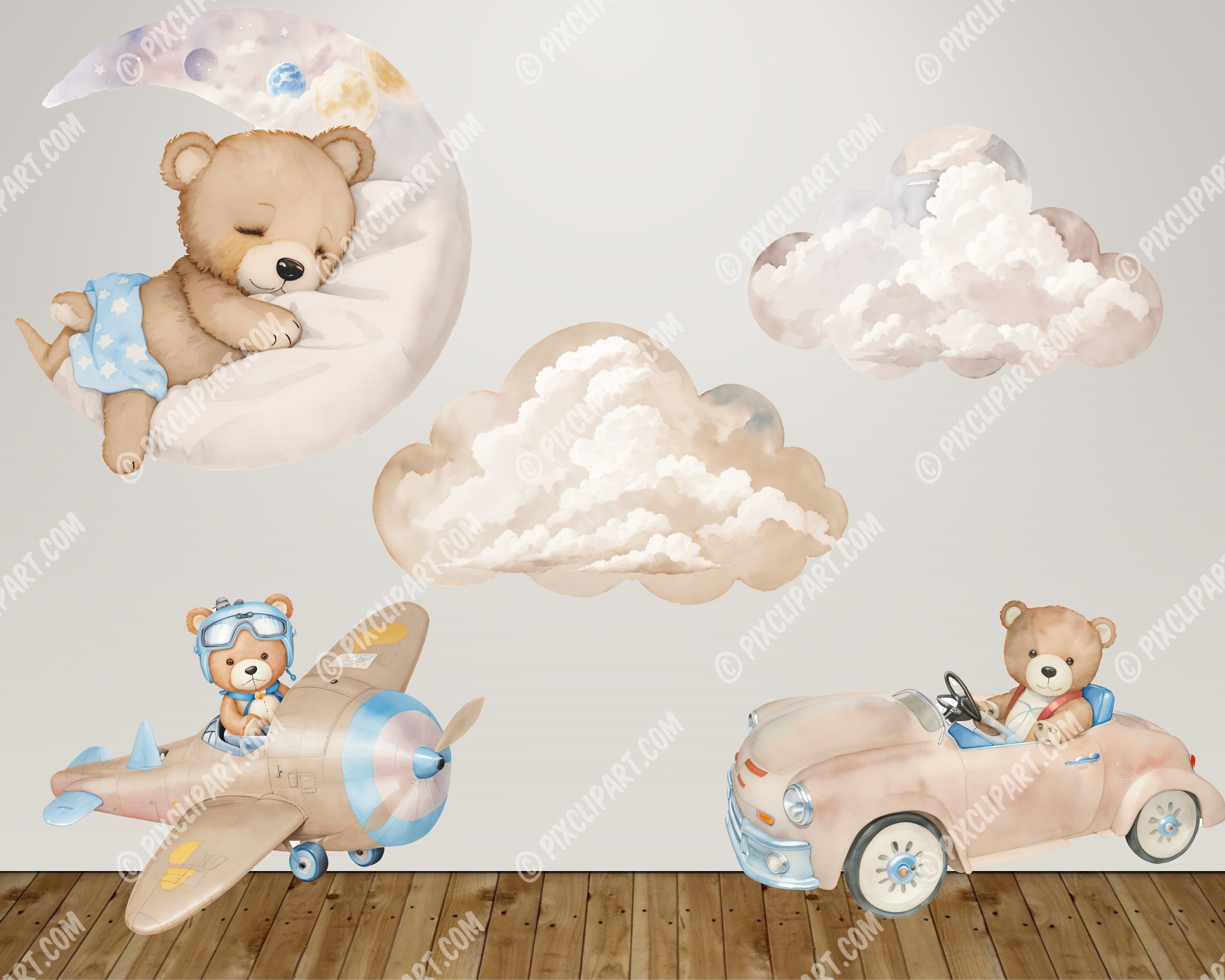 19 Vintage Blue Teddy Bear Clipart Set Watercolor Baby - Etsy