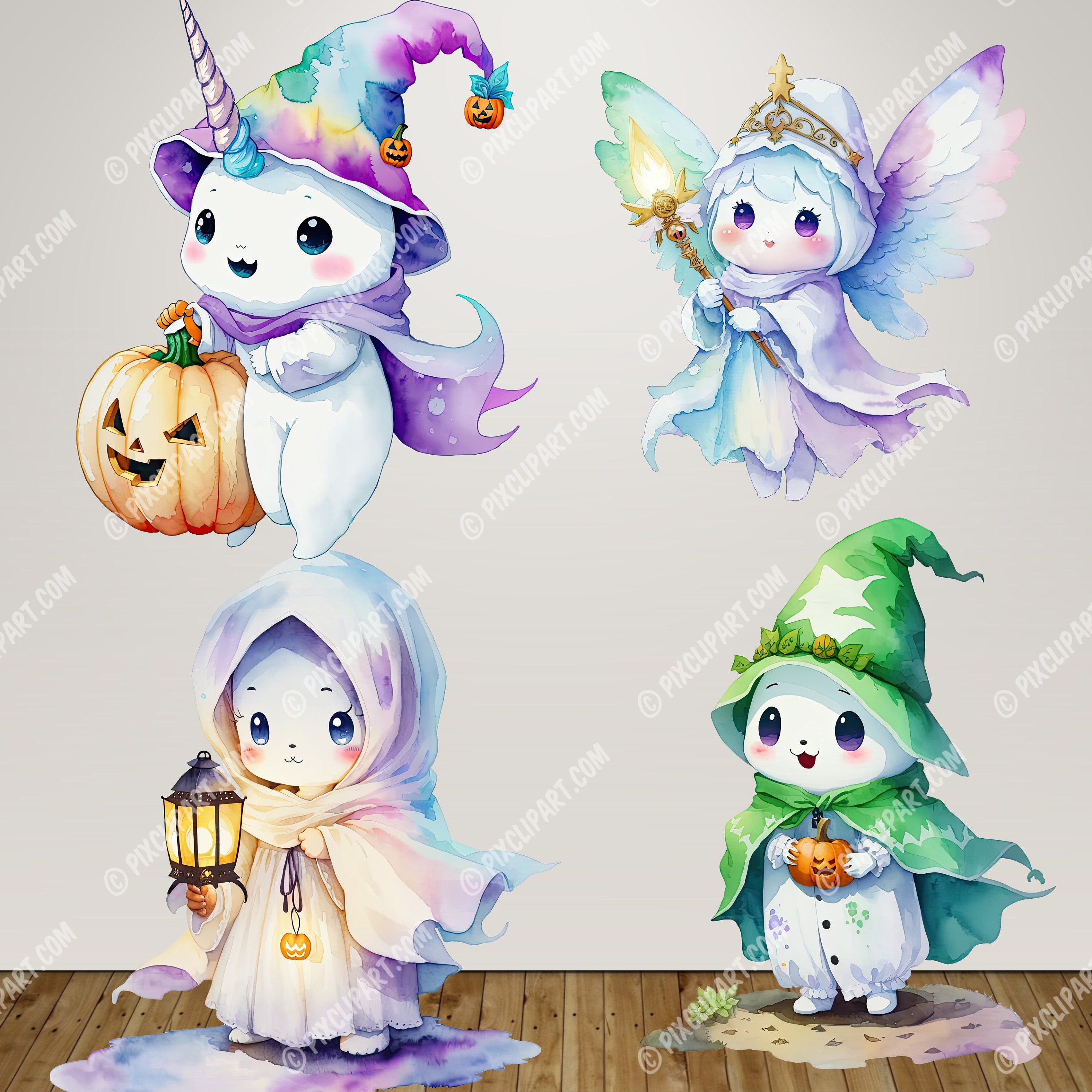 Halloween Cute Ghost Enchanting Watercolor Clipart Bundle 18 ...