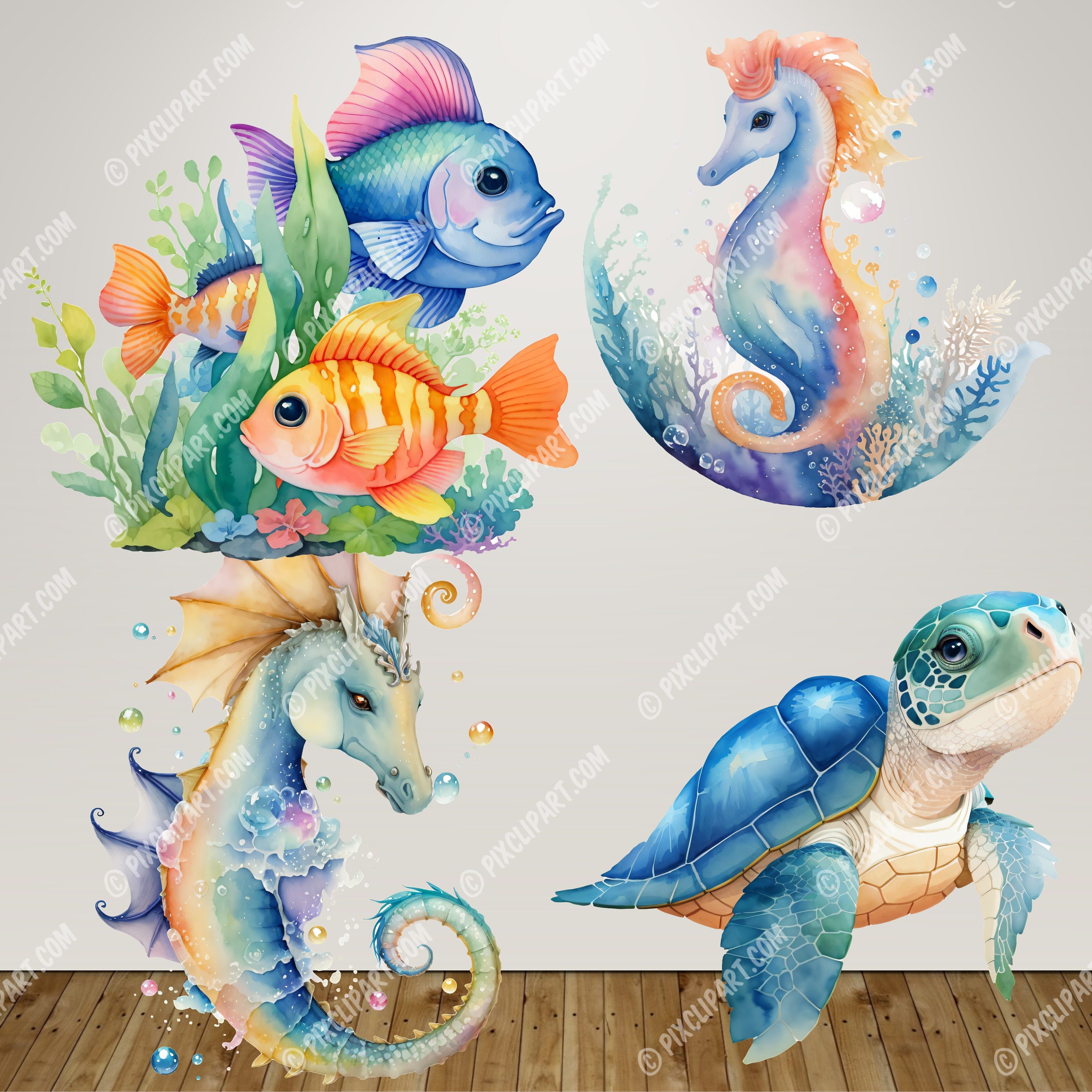 32 Watercolor Sea Creatures Clipart - Kids Decor Bundle, Marine Nursery ...