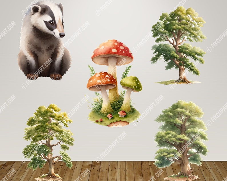 40 Woodland Animals & Plants Clipart Watercolor Set - Etsy