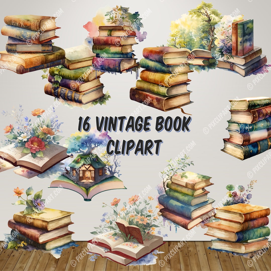 16 Vintage Book Clipart Bundle Retro Reading and Library - Etsy