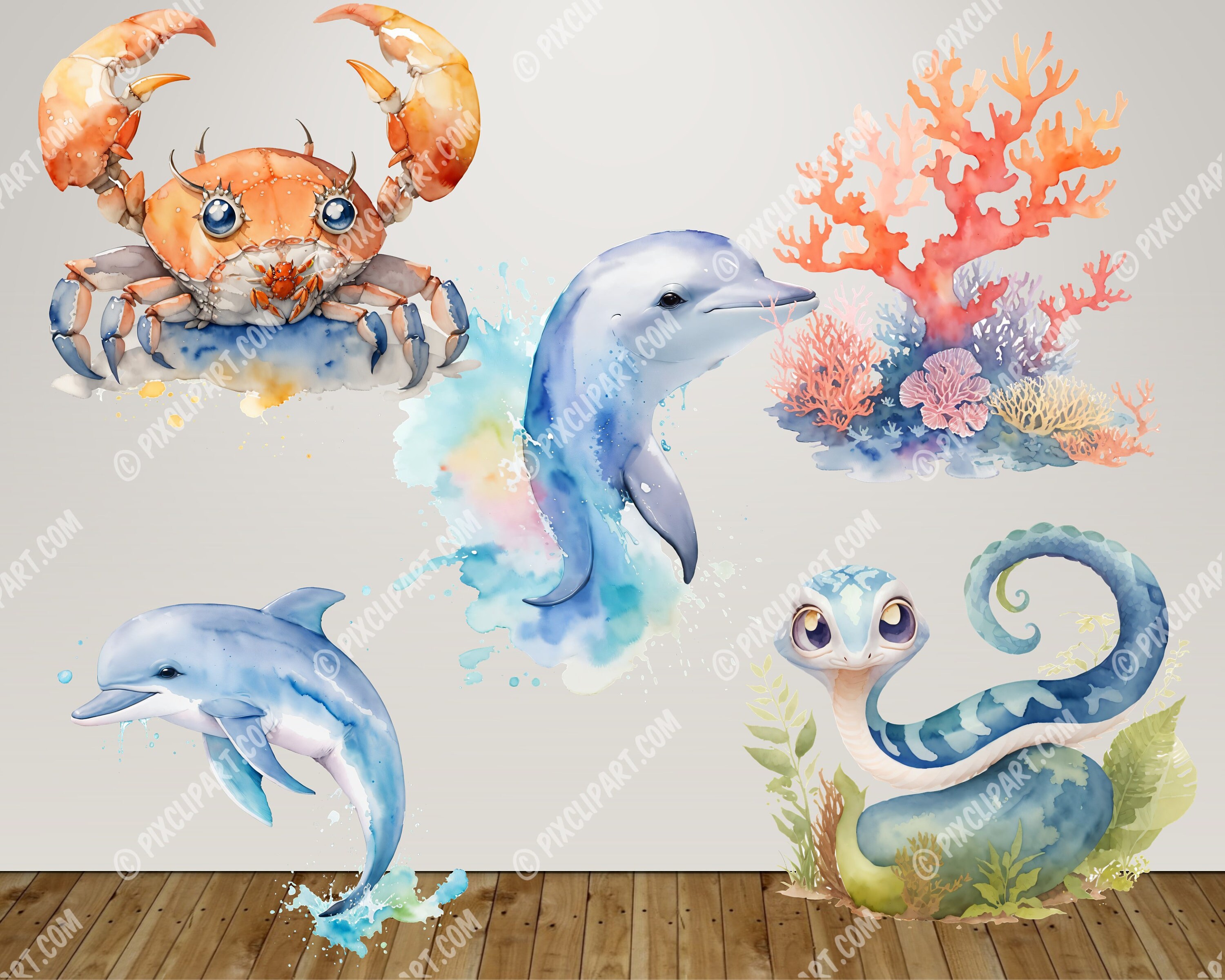 32 Watercolor Sea Creatures Clipart Kids Decor Bundle - Etsy