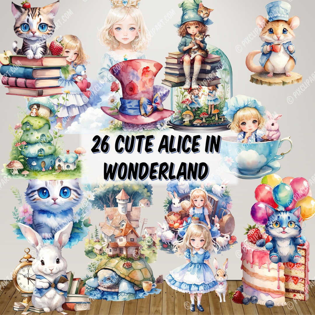 Watercolor Cute Alice in Wonderland 26 Clipart, Printable Alice ...