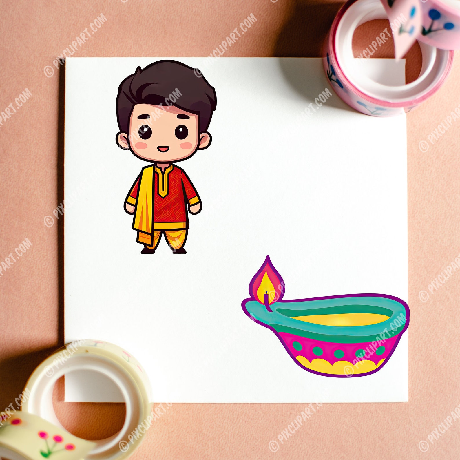 Happy Deepavali Delight - Kawaii Happy Diwali Clipart, Digital ...