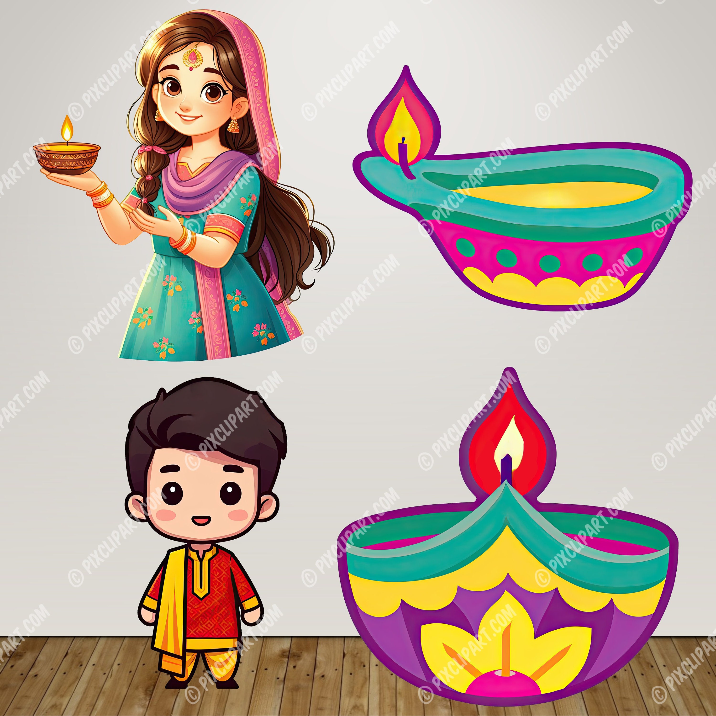 Happy Deepavali Delight - Kawaii Happy Diwali Clipart, Digital ...