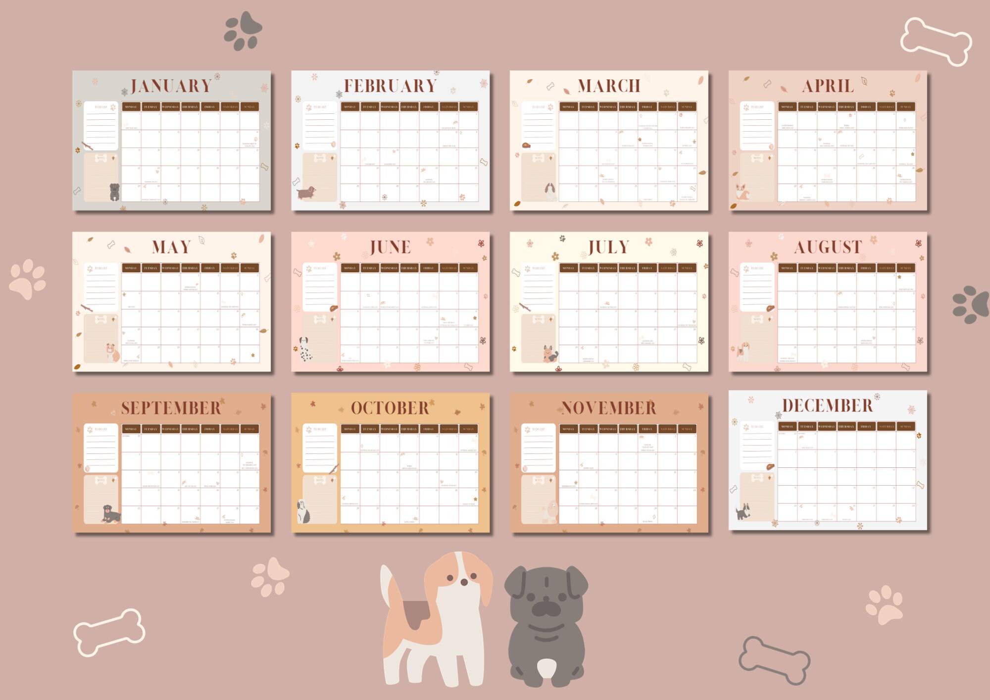 2024 Calendar Dogs Printable Calendar to Print at Home Cute - Etsy