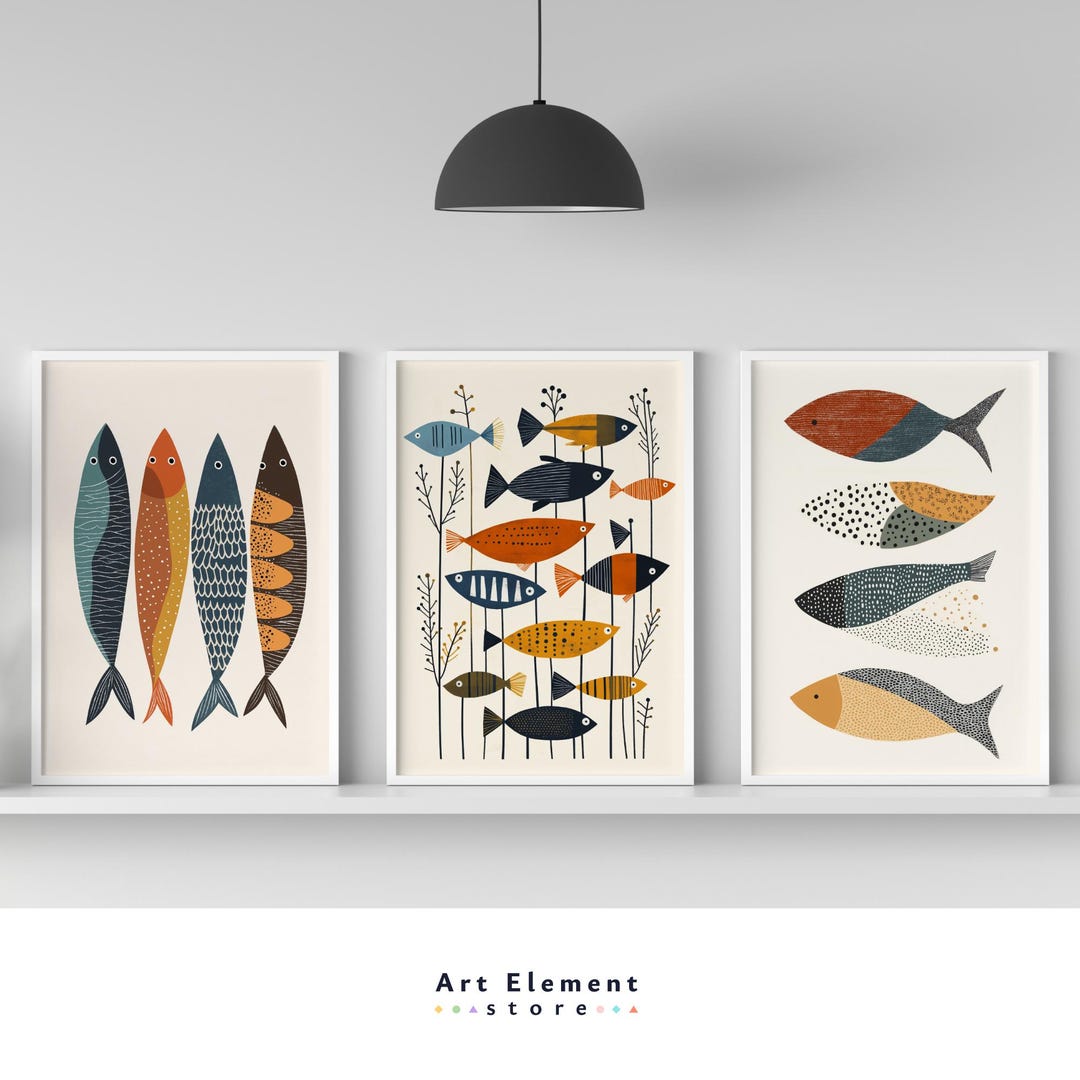 Scandinavian Fish Art Prints: Minimalist Nautical Decor (digital ...