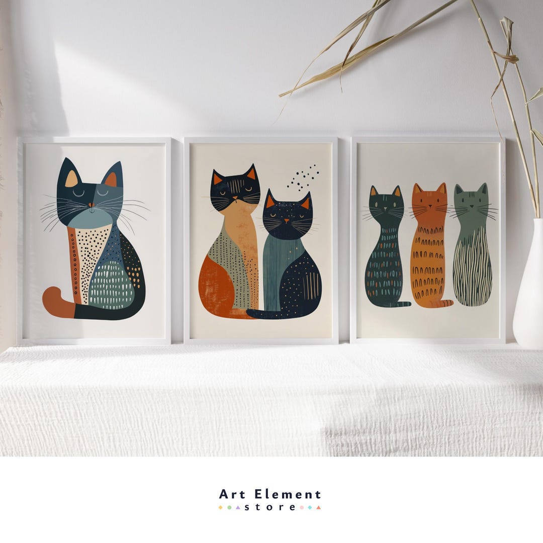 Minimalist Cat Digital Art | Scandinavian Modern Cat Print | Boho ...