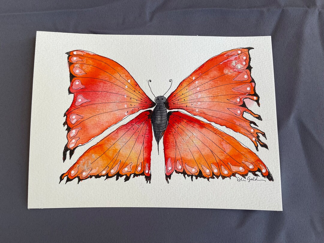 Original Watercolor Painting of Orange Butterfly/ Original/ Hand ...