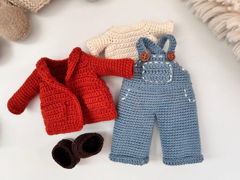 Doll Clothes Crochet Pattern: Overalls, Cardigan, T-shirt (PDF Tutorial ...