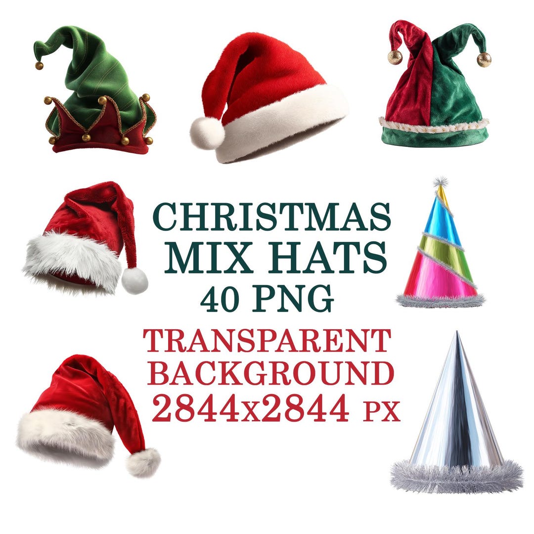 Christmas Hat PNG Bundle – 40 Transparent Holiday Hats - Etsy