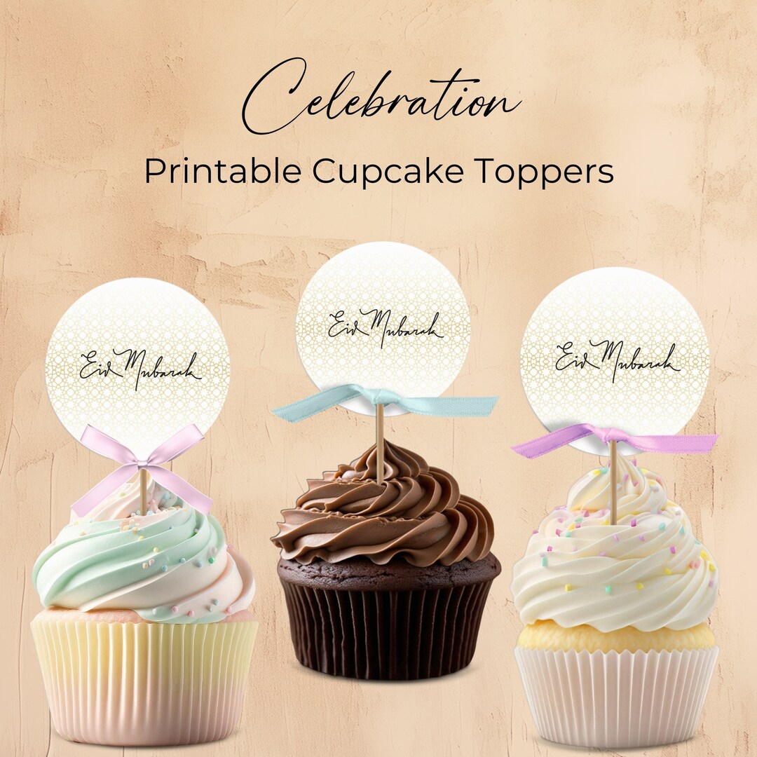 Cupcake Topper, Gold Eid Mubarak INSTANT DOWNLOAD, Diy Printable PDF ...