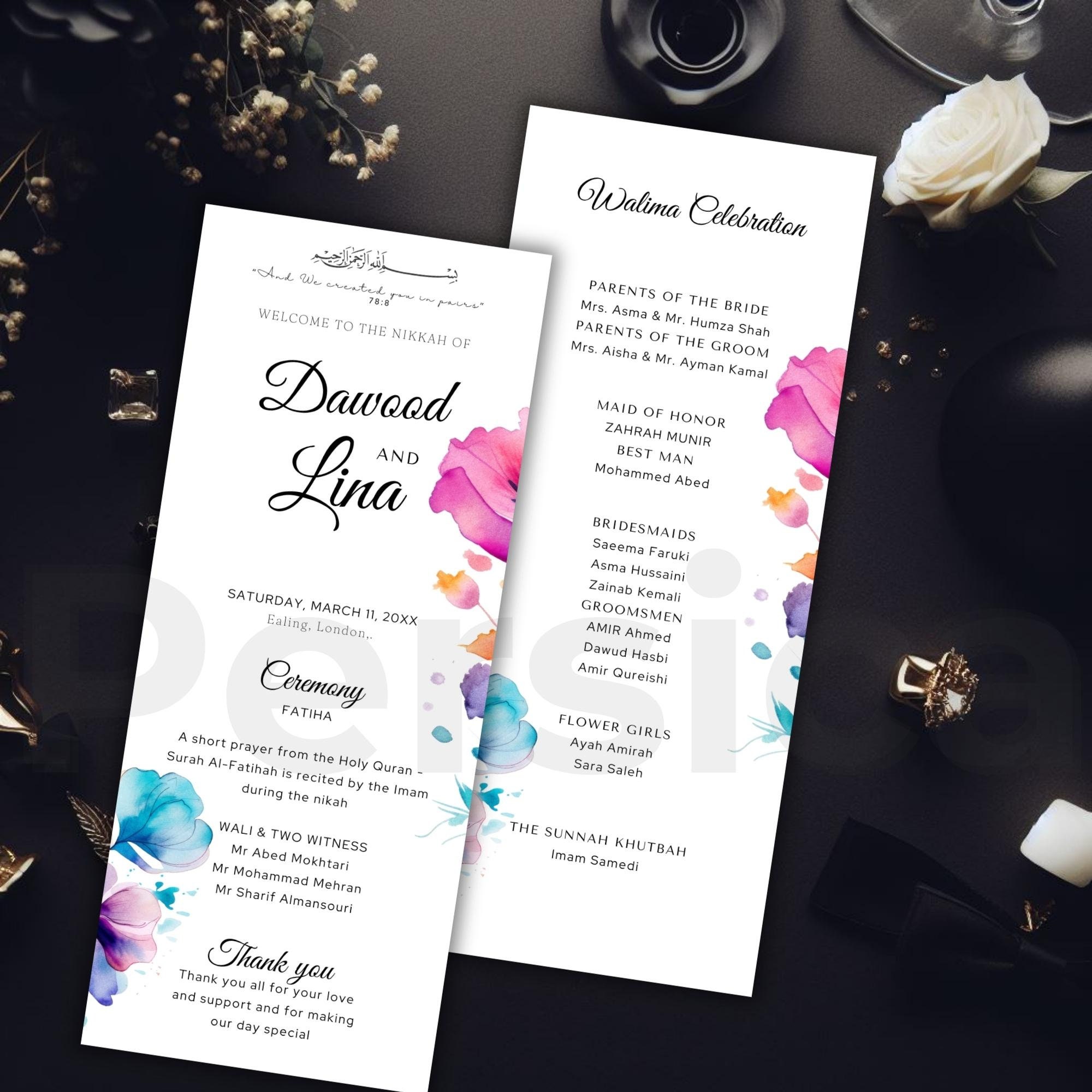 Abstract Floral Wedding Program Template, Nikkah, Islamic Walima Fatiha ...
