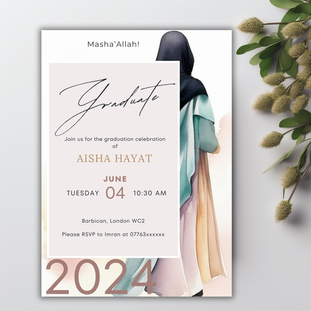 Graduation 2024 Editable Muslimah Invitation Template, INSTANT DOWNLOAD ...