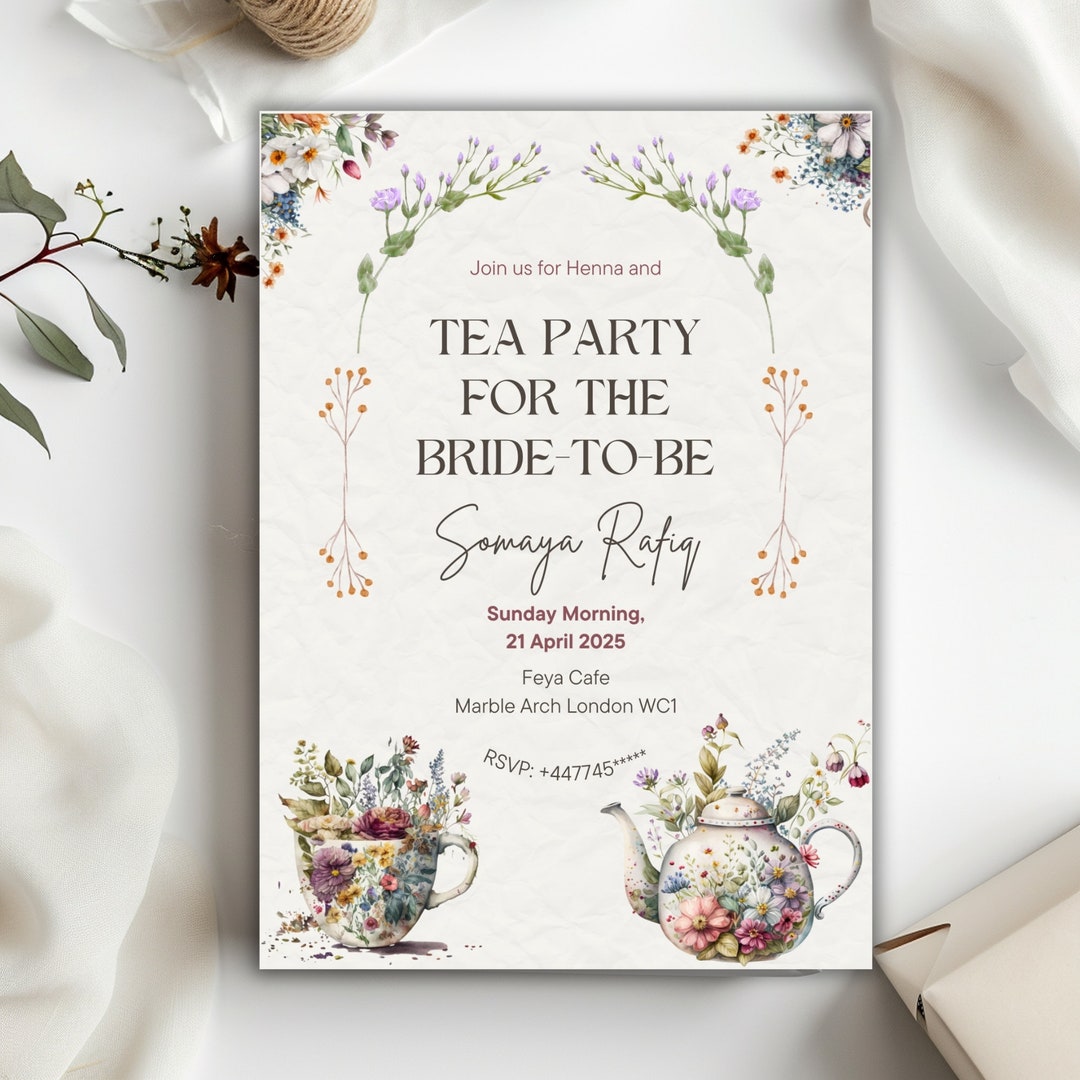 Vintage Wildflower Teapot Afternoon Tea Invite, Henna Party High Tea ...