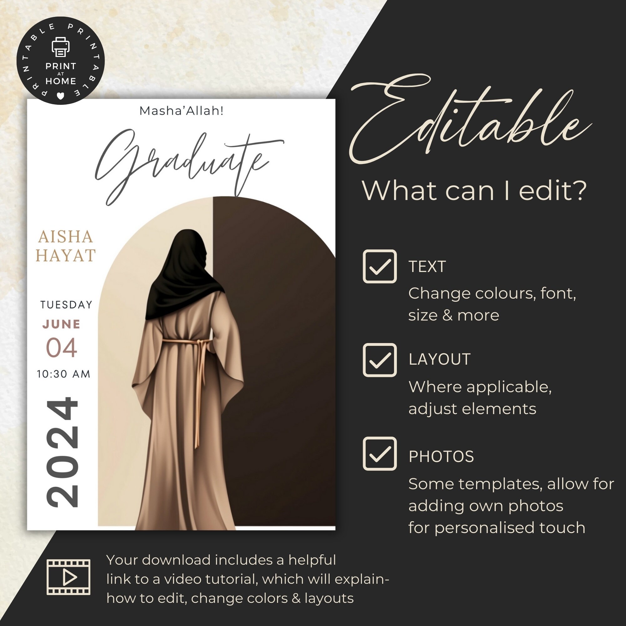 Graduation 2024 Editable Muslimah Invitation Template, INSTANT DOWNLOAD ...