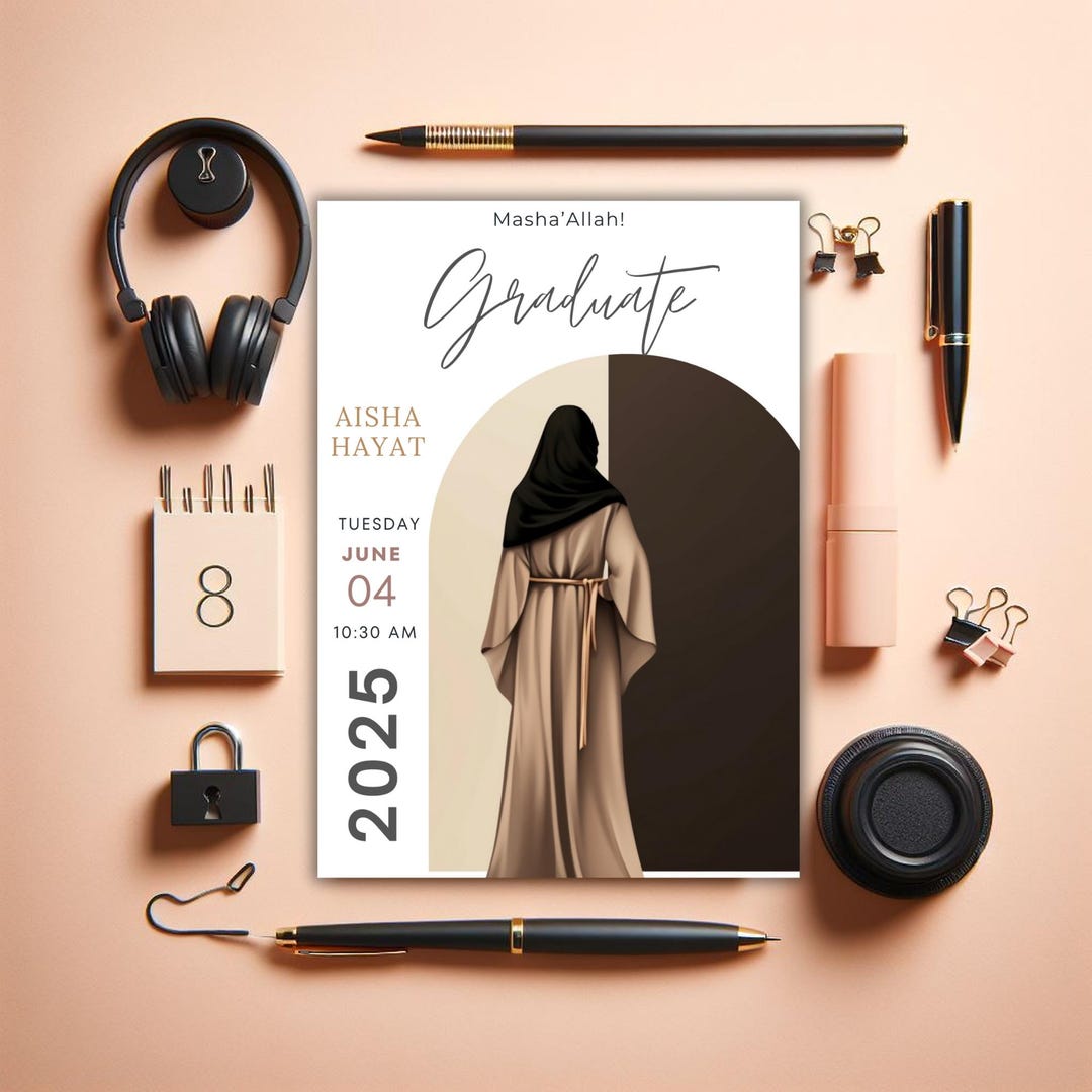 Muslimah Graduation 2025 Editable Invitation Template, INSTANT DOWNLOAD ...