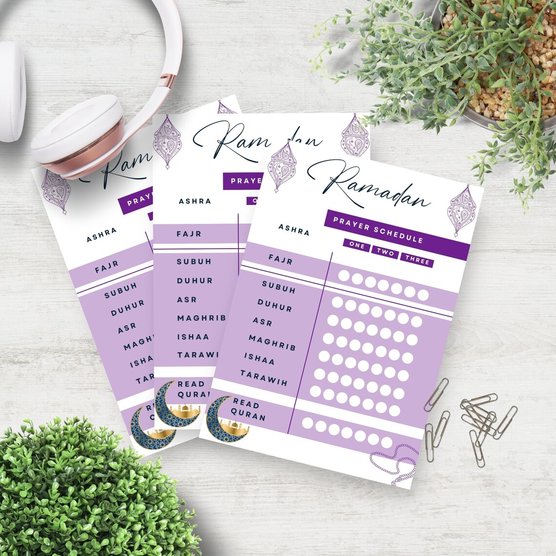 Purple Ramadan Schedule Daily Planner. Fasting, Prayer Salah Taraweeh ...