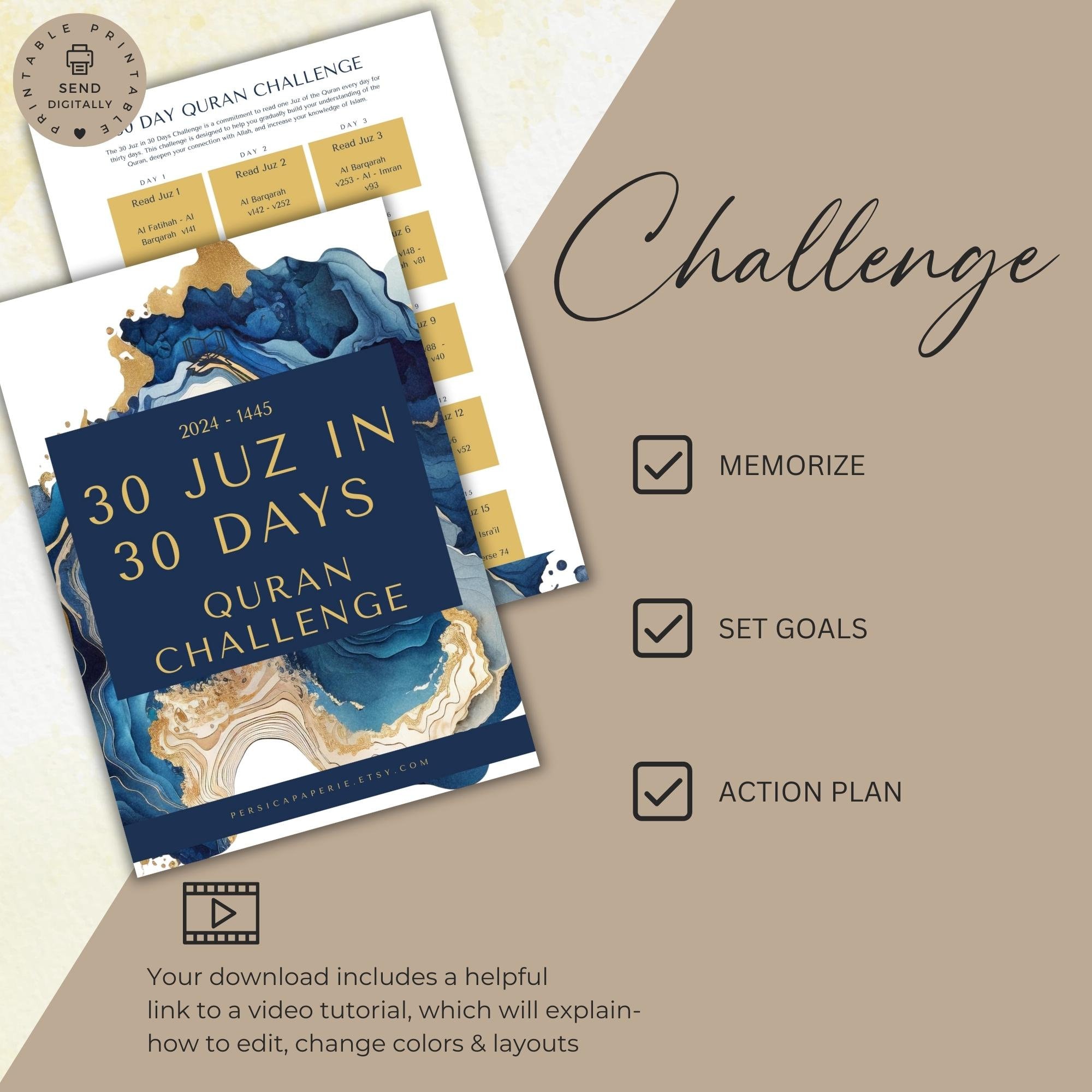 Islamic Printable Tracker, 30 Juz in 30 Days, Quran Challenge ...