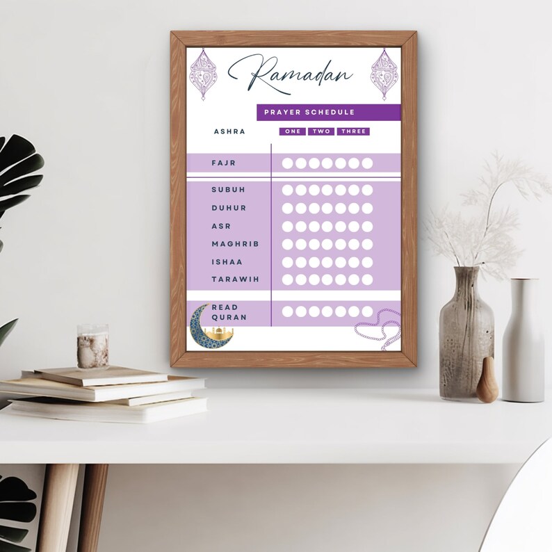 Purple Ramadan Schedule Daily Planner. Fasting, Prayer Salah Taraweeh ...