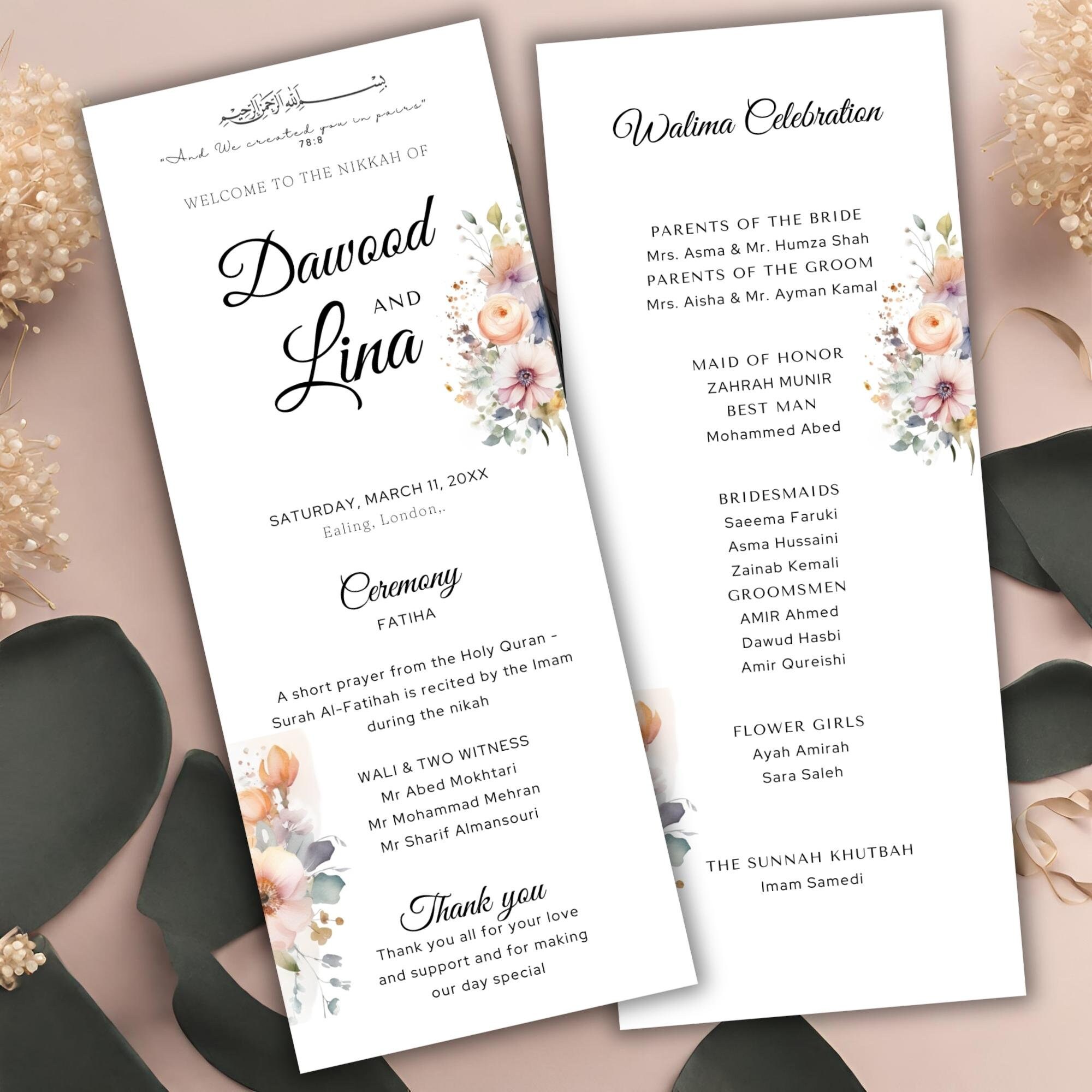 Pastel Floral Wedding Program, Nikkah, Editable Template, Islamic ...