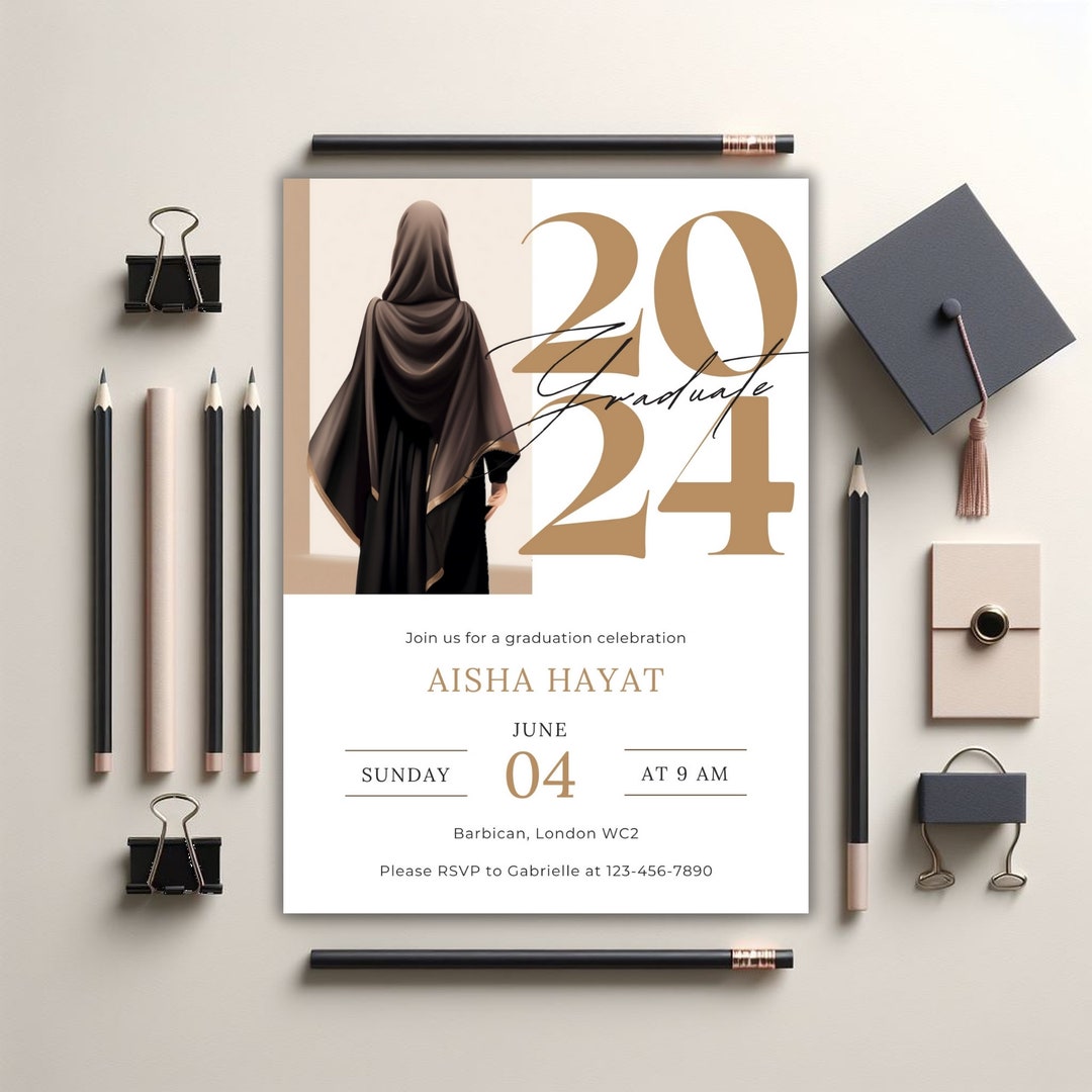 Graduation 2024 Editable Muslimah Invitation Template, INSTANT DOWNLOAD ...