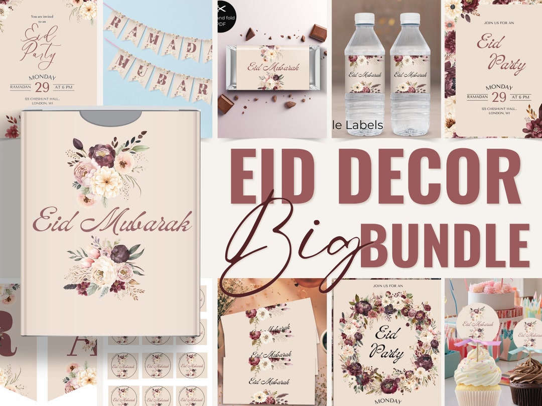 Maroon Floral Eid DIY Decoration BUNDLE, Printable Kit, Eid Party ...
