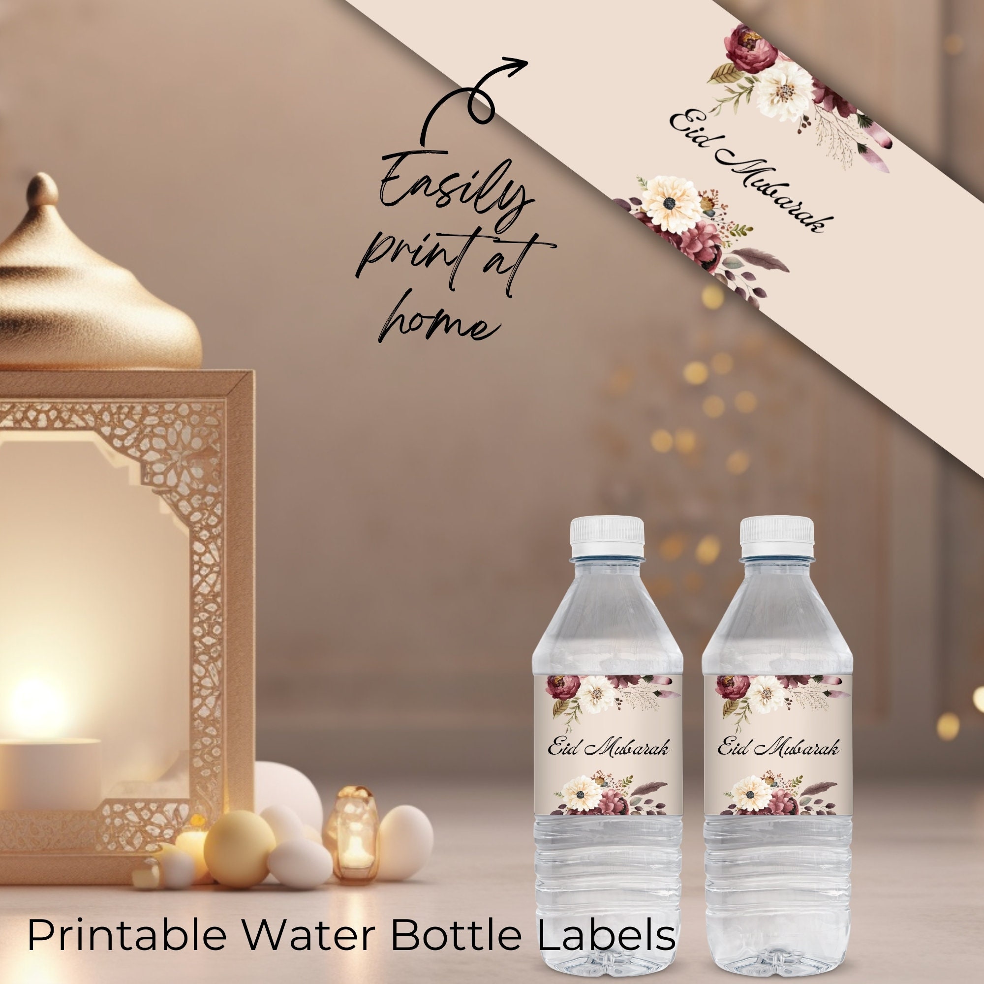 Water Bottle Label, Rose Eid Mubarak INSTANT DOWNLOAD, DIY Eid Ul Adha ...