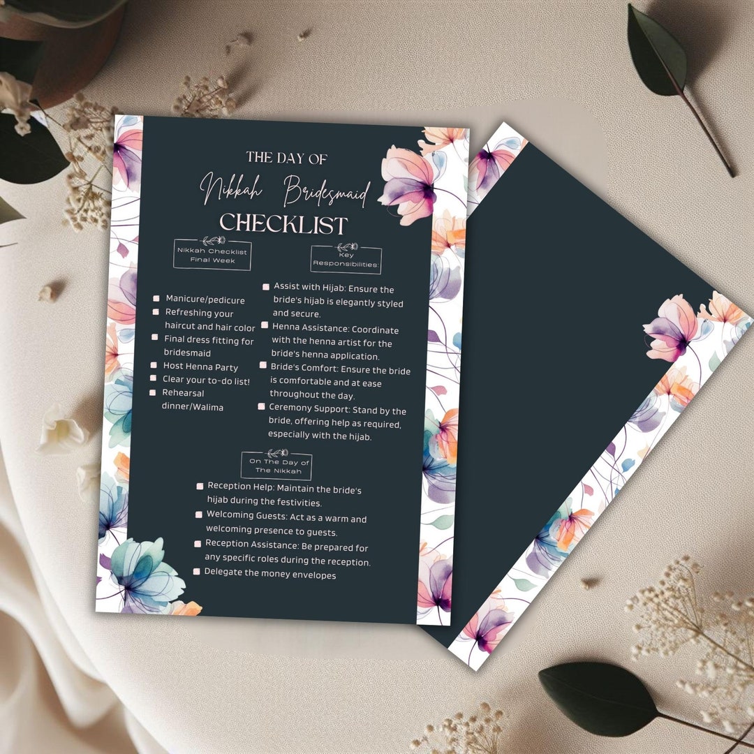Navy Nikkah Bridesmaid Checklist, Muslim Wedding Day Timeline Planning ...